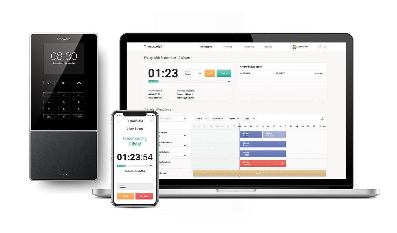 Clocking in System - TimeMoto TM-616 - With RFID badge & keyfob reader ...